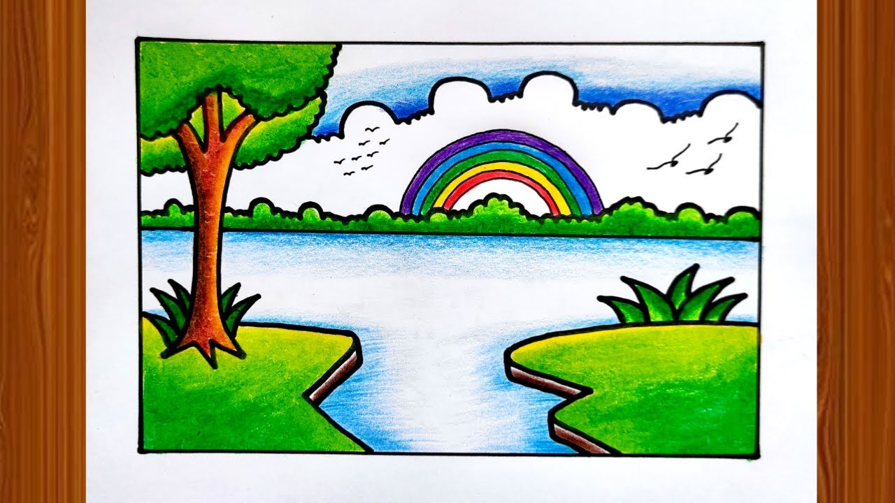How to Draw Rainbow Scenery // Landscape Nature Scenery Drawing ...