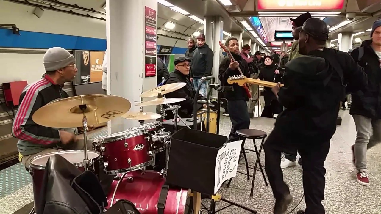 The Redline lounge band is playing at the Blue line Jackson stop today ...