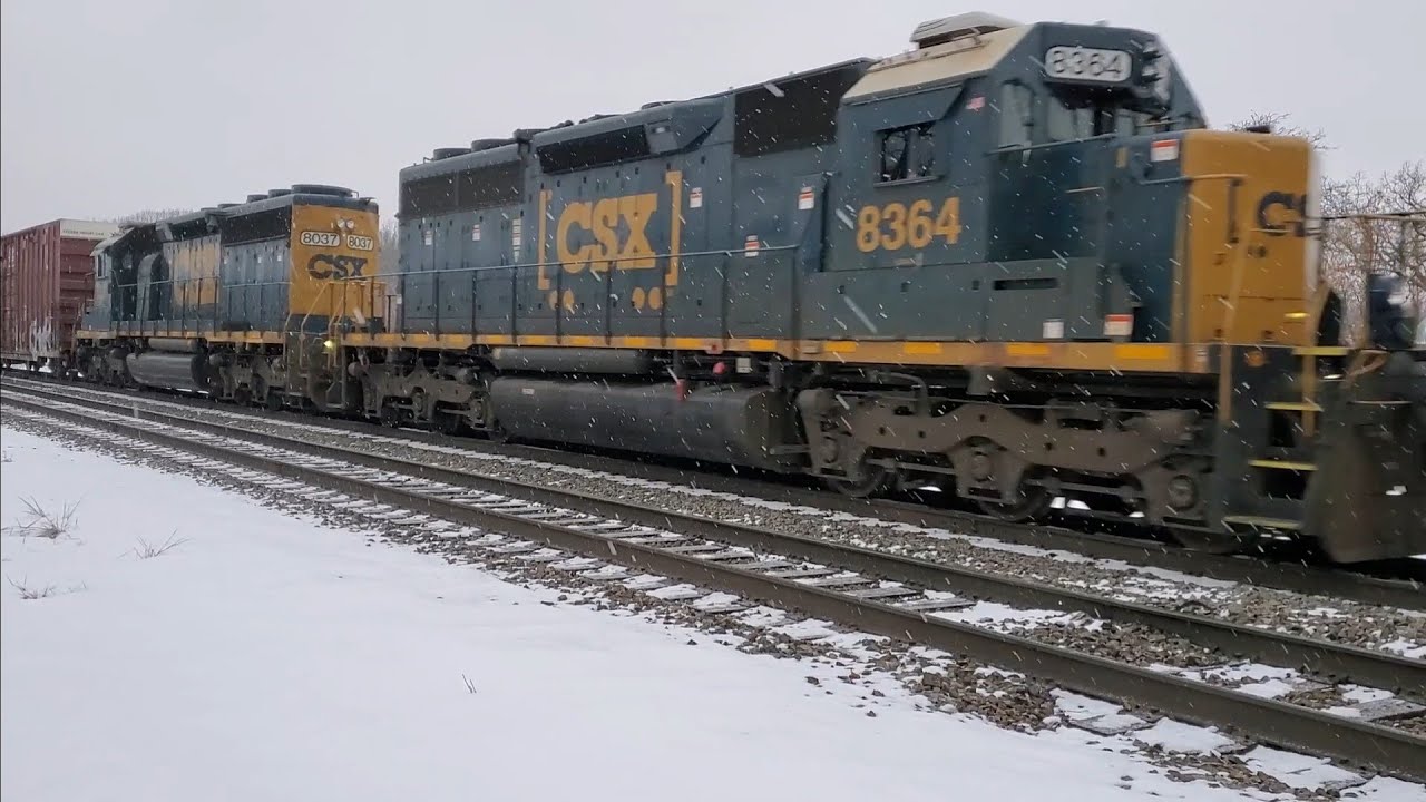 2 CSX SD40-2’s 8364, & 8037 Trail On A Long Mixed Freight Train Through ...