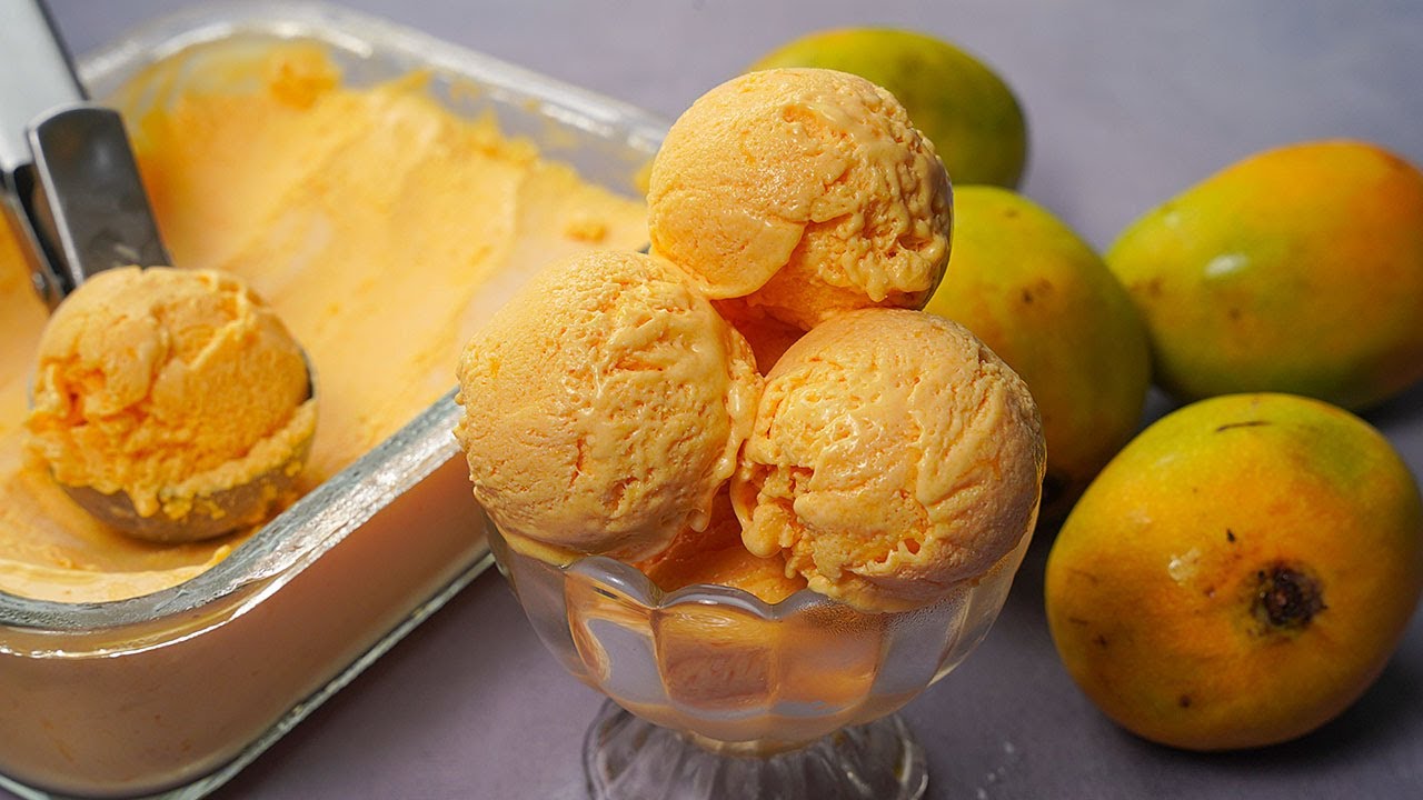 Homemade Mango Ice Cream Recipe Without Condensed Milk | Mango Ice ...