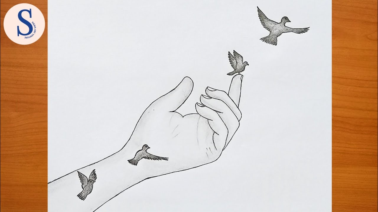 Pencil Drawing Of Beautiful Birds on Hand ।। Flying Birds Drawing - YouTube