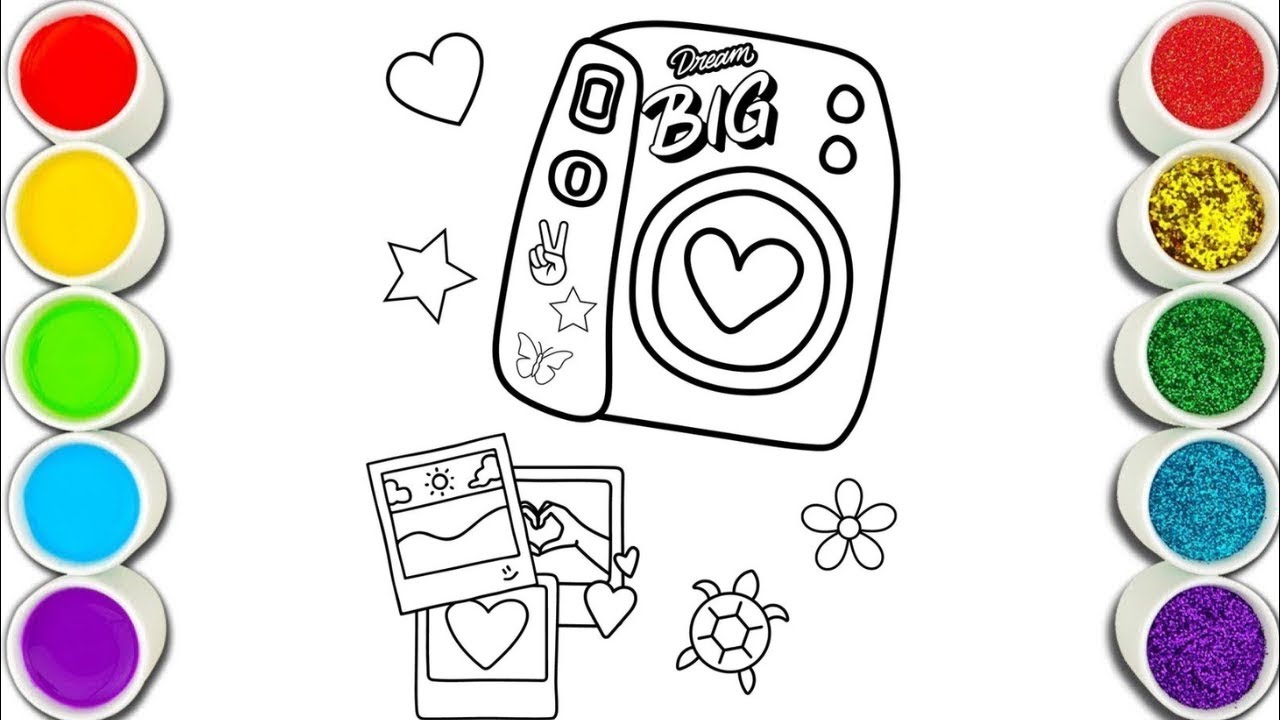 Glitter Rainbow Cute Camera coloring and drawing for Kids and toddlers ...