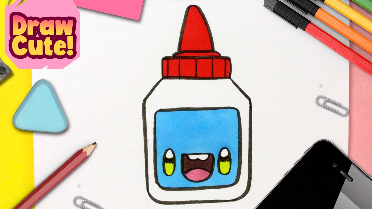 How to draw cute glue 💖 easy drawings 💖 How to draw school supplies ...