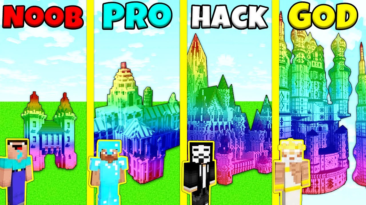 Minecraft Battle: RAINBOW CASTLE BUILD CHALLENGE - NOOB vs PRO vs GOD ...