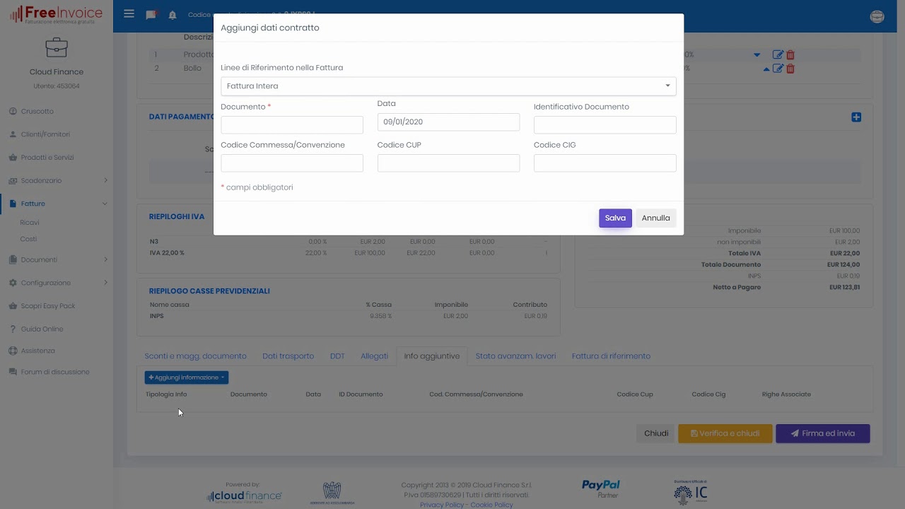 Inserire codice CIG e CUP in fattura - Free Invoice - YouTube