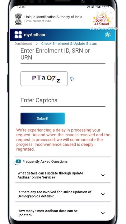 We're experiencing a delay in processing your request | UIDAI technical ...