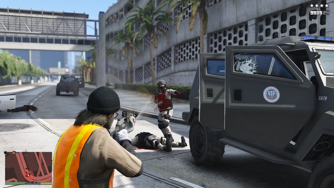 GTA V Airport Shootout + 10 Star Police Chase Escape(RDE 4.0.3) - YouTube