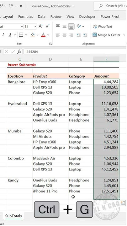 Excel trick to insert SubTotals #excelshorts - YouTube