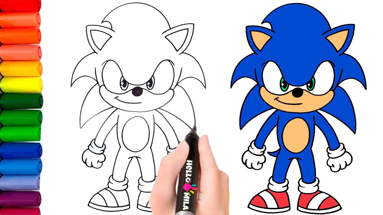 How To Draw Sonic for kids and bright colors for kids - YouTube