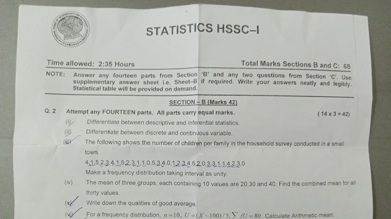 statistics HSSC -l federal board slo based paper 2022 - YouTube