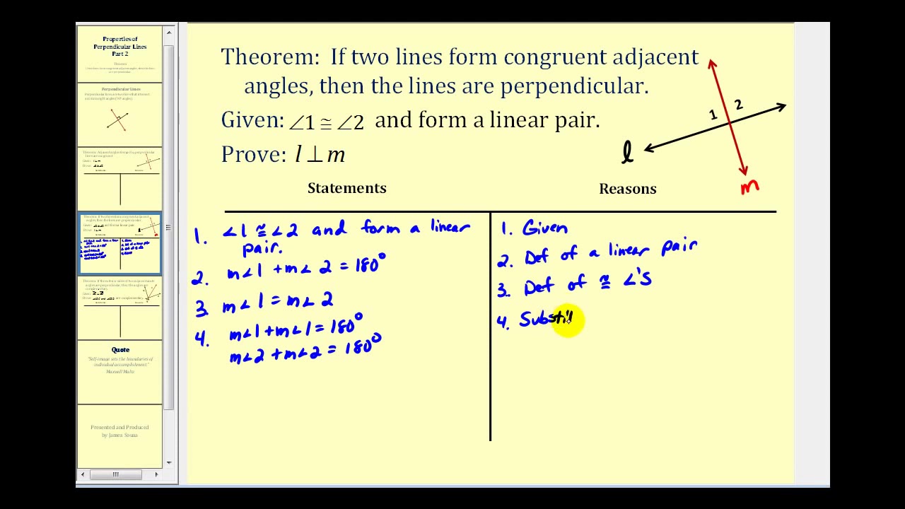 Proof If Two Lines Form Congruent Adjacent Angles, Then The Lines Are Perpendicular - YouTube