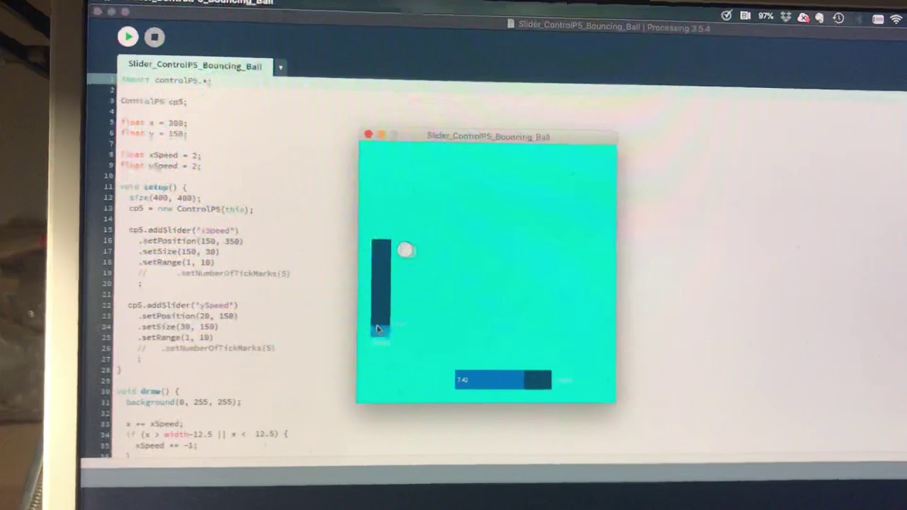 Processing controlP5, bouncing ball - YouTube