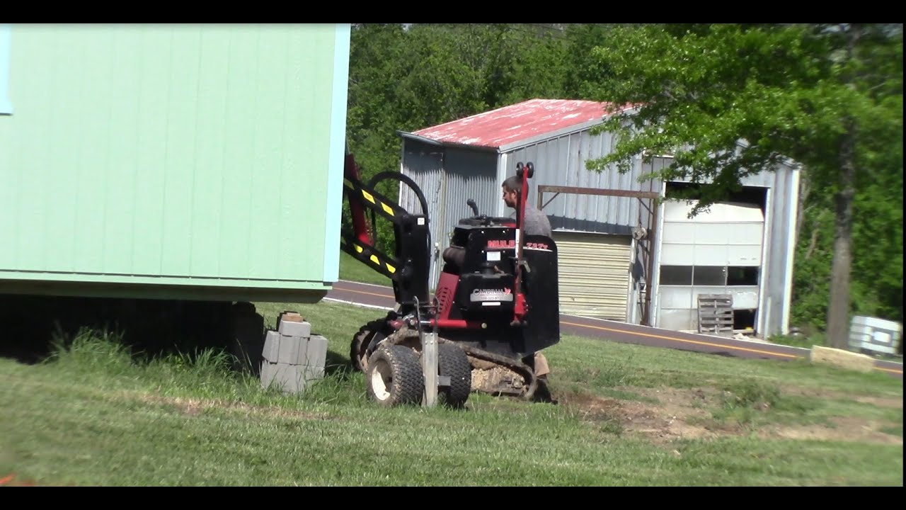 shed moving using a smart trailer and mechanical mule - YouTube