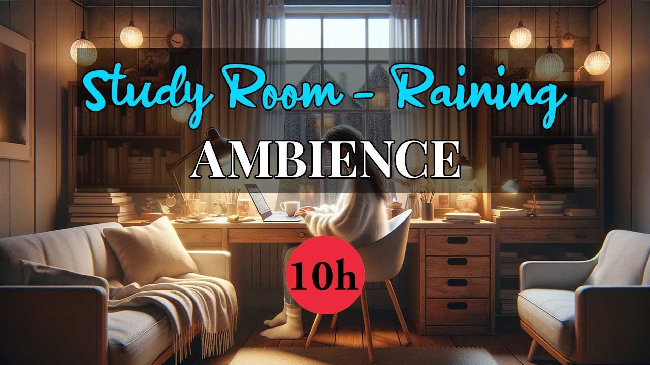 Study Room Ambience with Rainy Sunset 💻 Keyboard, Writing & Mouse Click ...