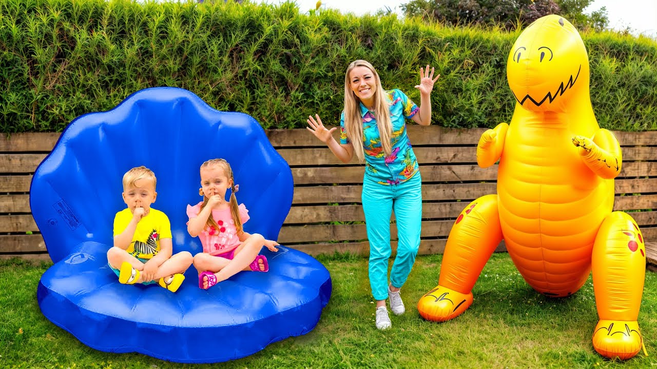 Alex and Gaby Play HIDE AND SEEK with Inflatable Toys | Learn Colors ...