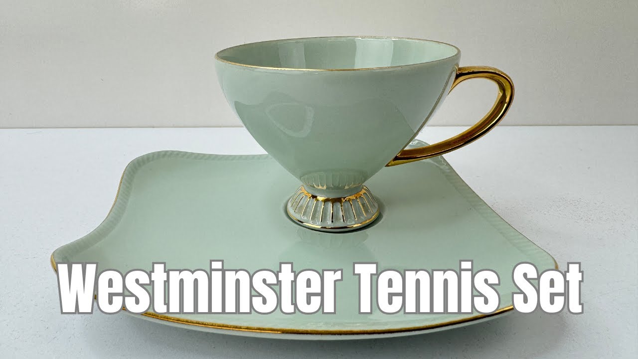Vintage WESTMINSTER Art Deco Pastel Green & Gold Tennis Set - YouTube