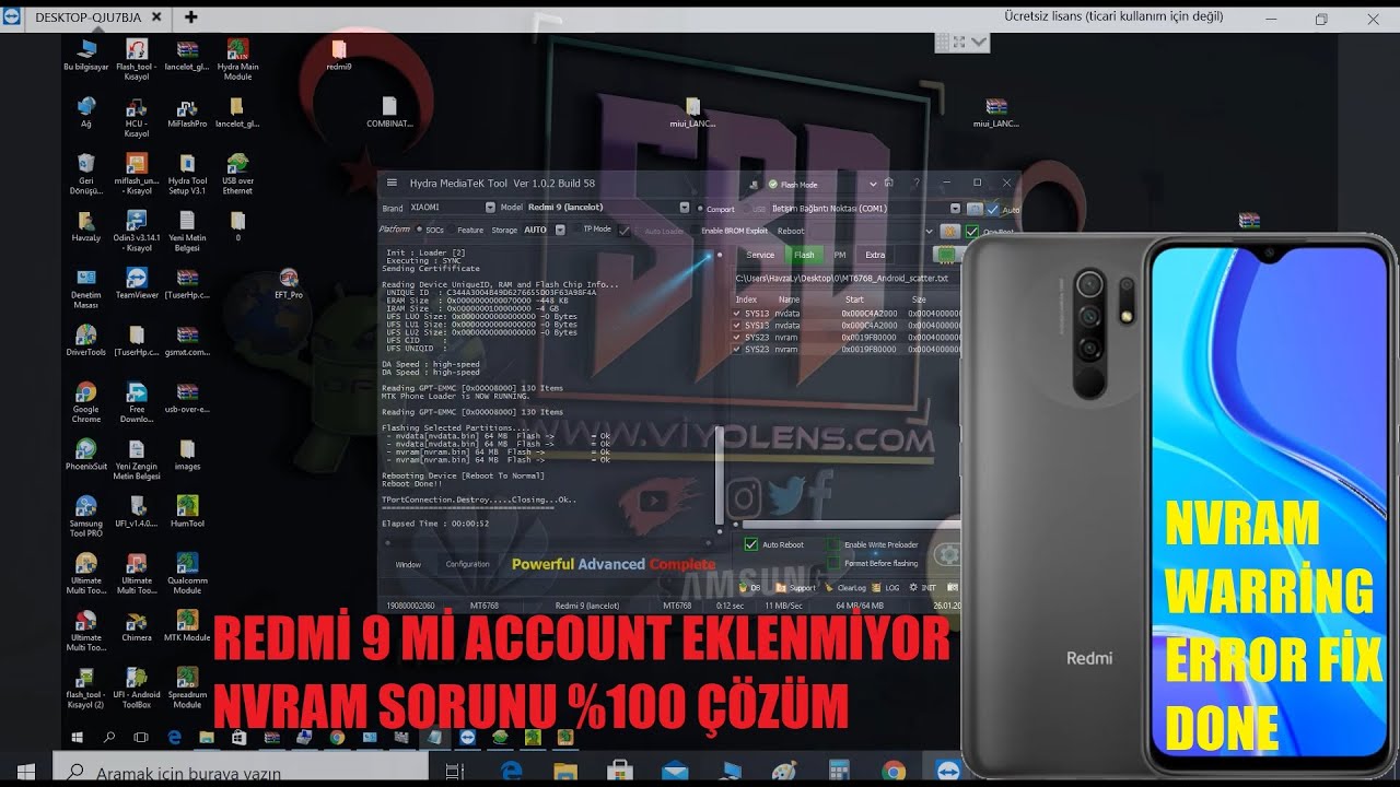 REDMİ 9 IMEI REPAİR/NVRAM WARNİNG ERROR FİX/Mİ ACCOUNT EKLENMİYOR ÇÖZÜM ...