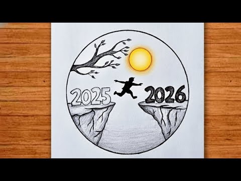 Happy New Year Drawing 2026 / New Year Drawing / Happy New Year Scenery Drawing / 2026 drawing easy