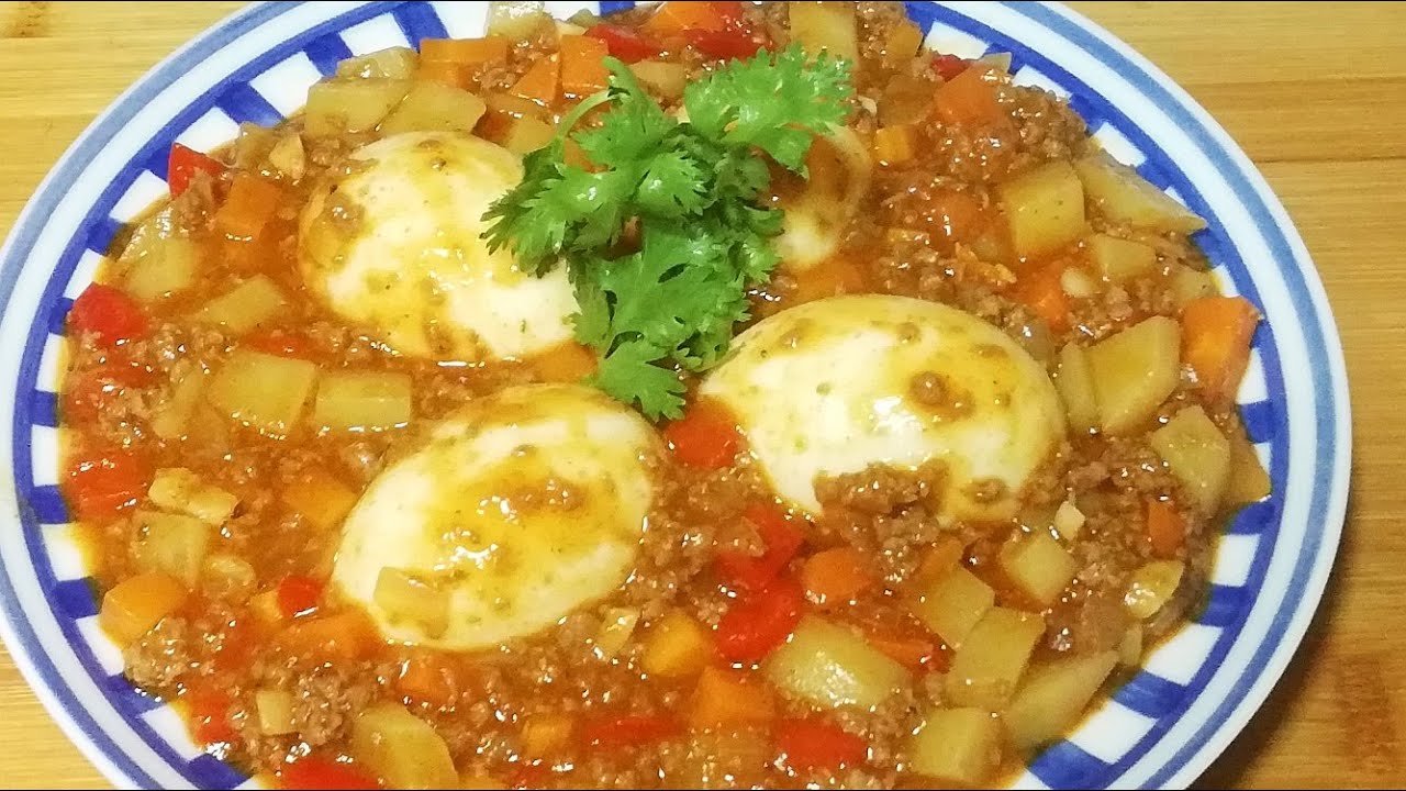 Beef picadillo with boiled eggs | Giniling with eggs - YouTube