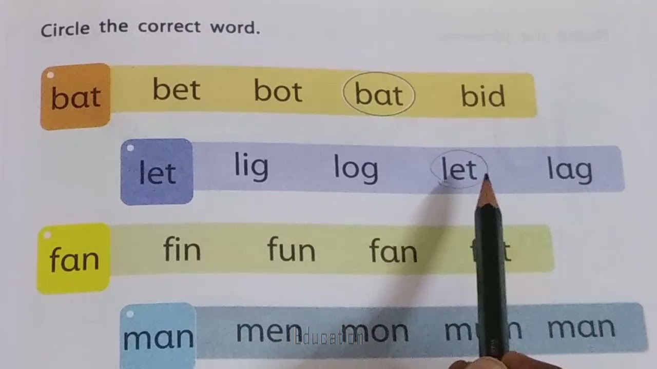 Circle the correct word। a,e,i,o,u sound words। match and circle the ...