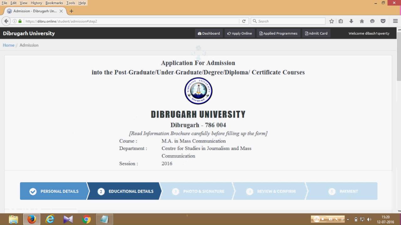 HOW TO FILL UP AN APPLICATION FORM FOR DIBRUGARH UNIVERSITY @dibru ...