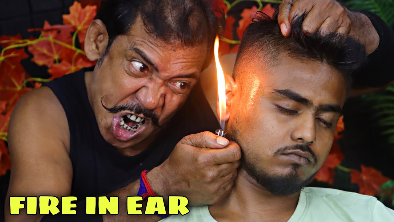 Fire Ear Massage by Asim Barber | Ear Massage ASMR | Crunchy Ear ...