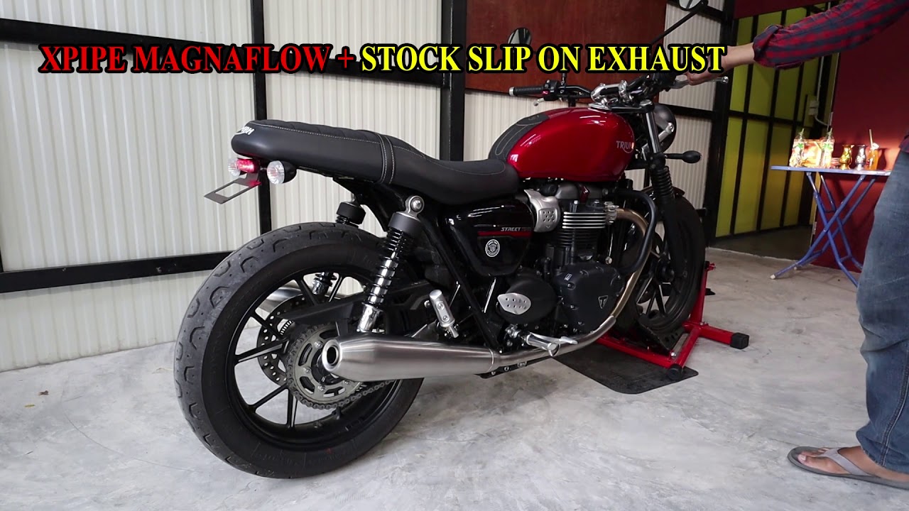 Triumph Street twin (DECAT) xpipe magnaflow repress catalytic - YouTube