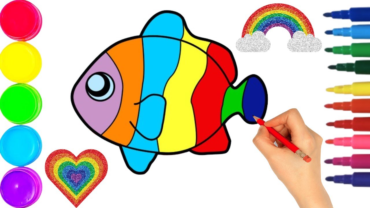 how to draw a super beautiful colorful fish and rainbow, easy and quick ...