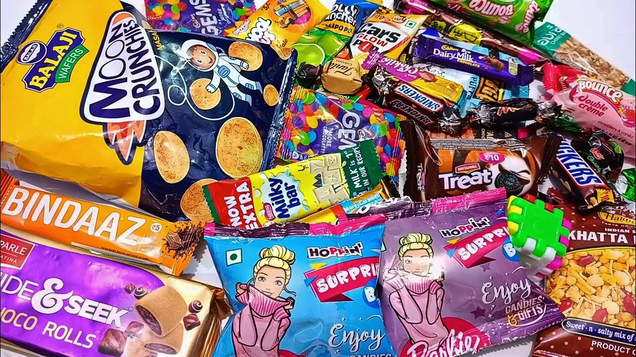 New yummy snacks opening a lot of new candies crackers hide and seek ...