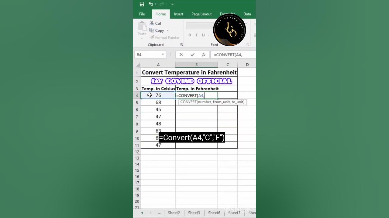 Convert Celsius into Fahrenheit in #microsoft #excel #msexcel #viral #shorts #youtubeshorts # ...