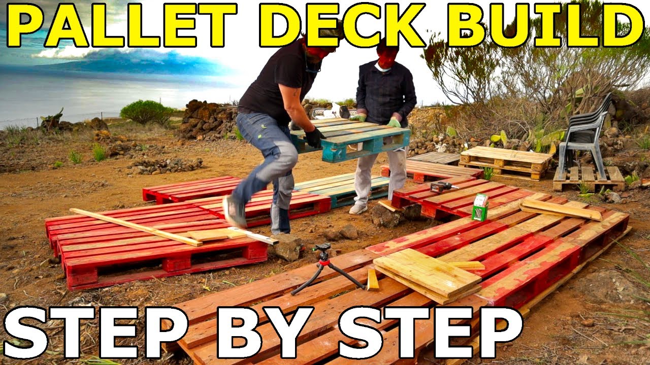 Off Grid Pallet Deck Build, DIY Deck From Wooden Pallet for Shed, Tiny ...