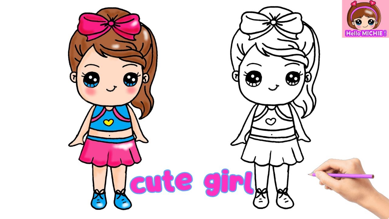 How to draw a cute girl - YouTube