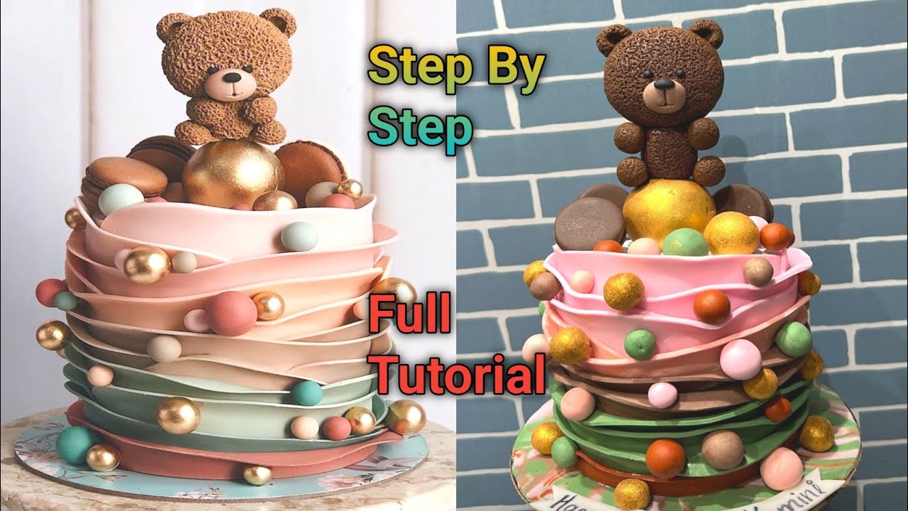 How To Make Teddy Bear Ruffle Cake | Ruffle Theme Cake | Ruffle Cake ...