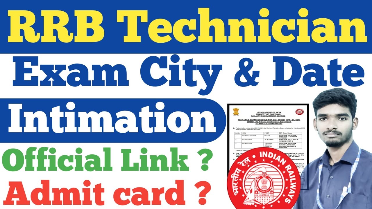 RRB Technician Exam City intimation Slip link| RRB Technician Form fill ...