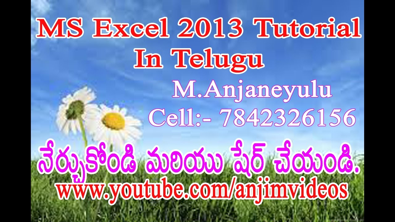 Ms Excel 2013 Tutorial In Telugu Part 1 Ms Excel 2013 Introduction In