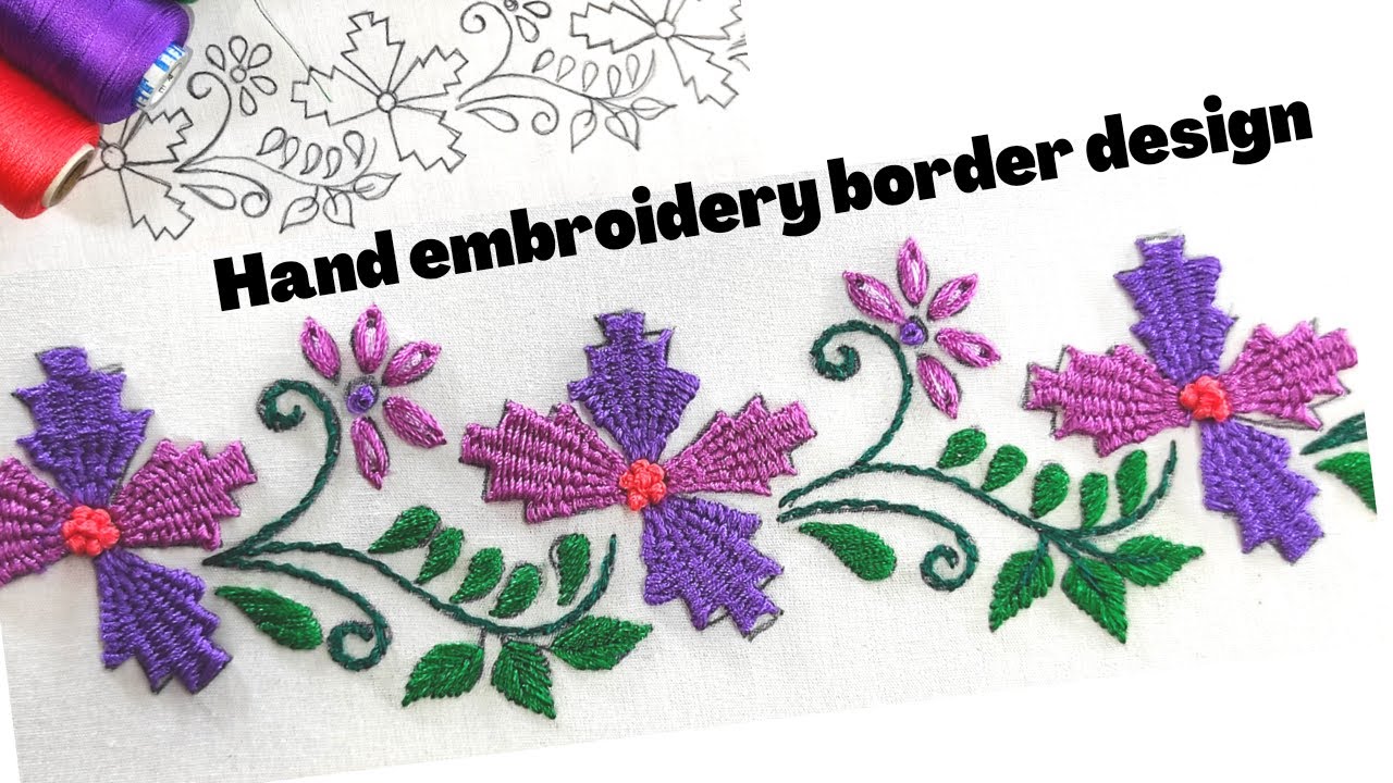 Hand embroidery border design/ border line design for saree - YouTube