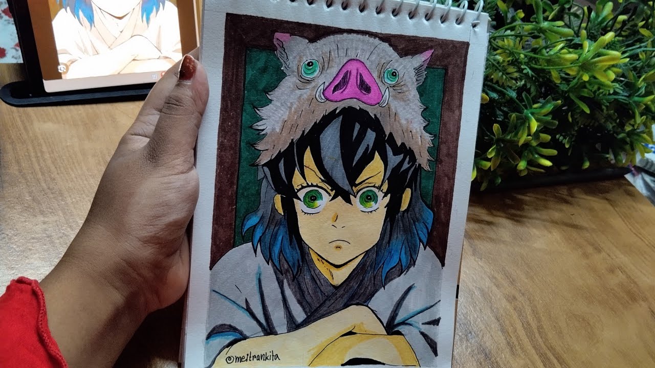 live drawing ♥️ easy anime drawing 😁 inosuke from demon slayer # ...