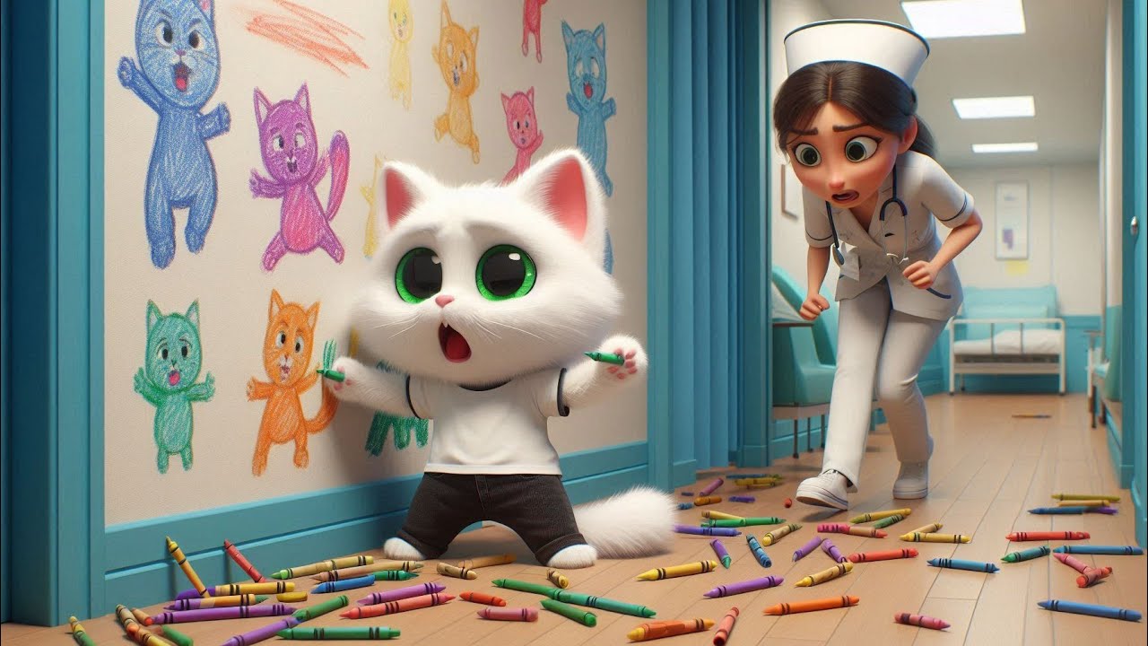 Little cat scribbling on hospital wall 😿 - YouTube