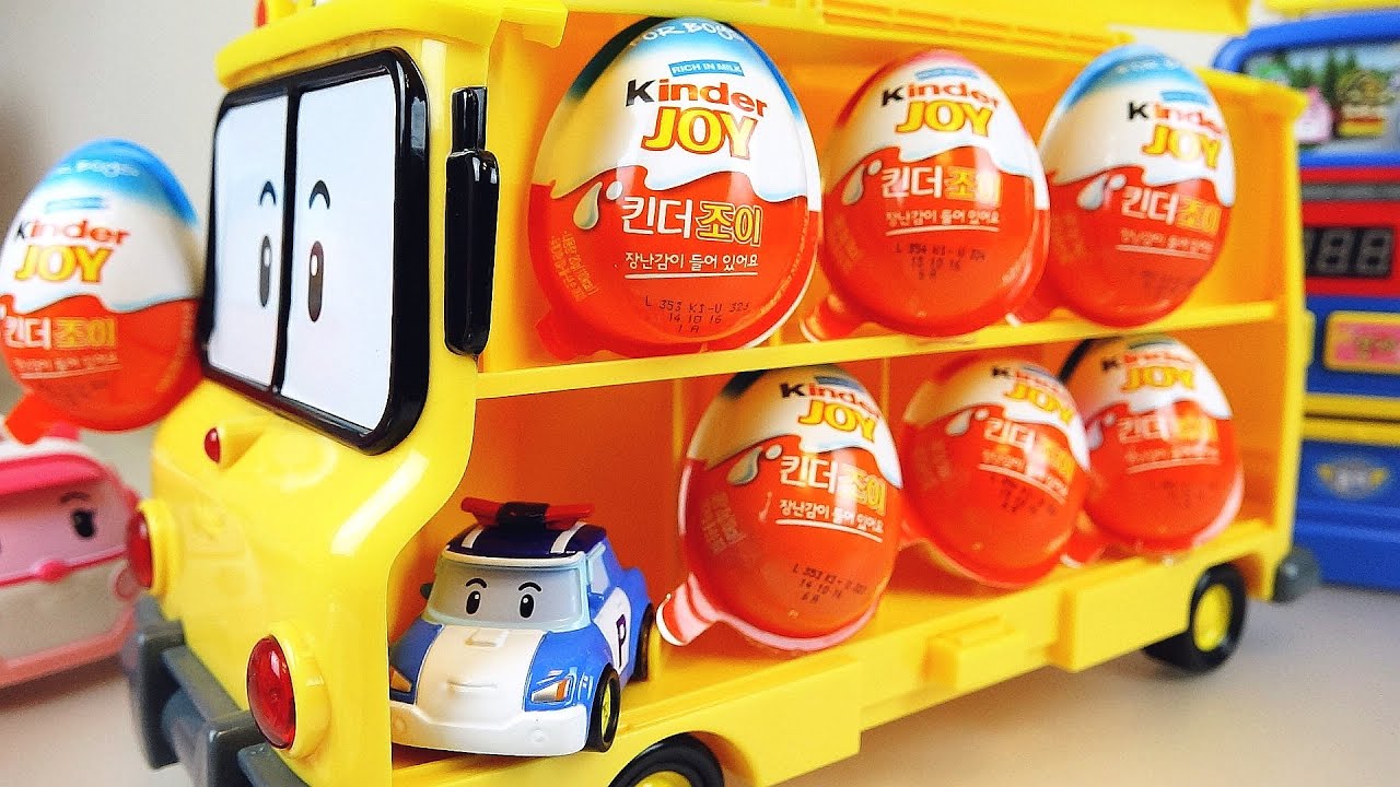 Kinder Joy Surprise eggs Poli School bus & Robocar Poli car toys 킨더조이와 ...