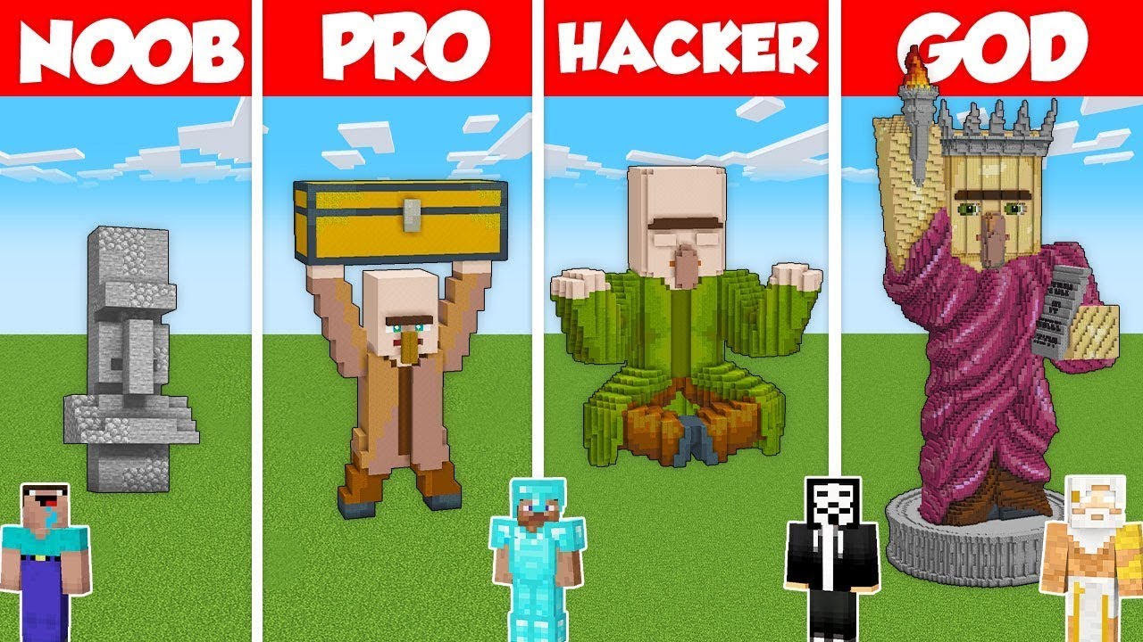 VILLAGER STATUE BASE BUILD CHALLENGE - Minecraft Battle: NOOB vs PRO vs ...