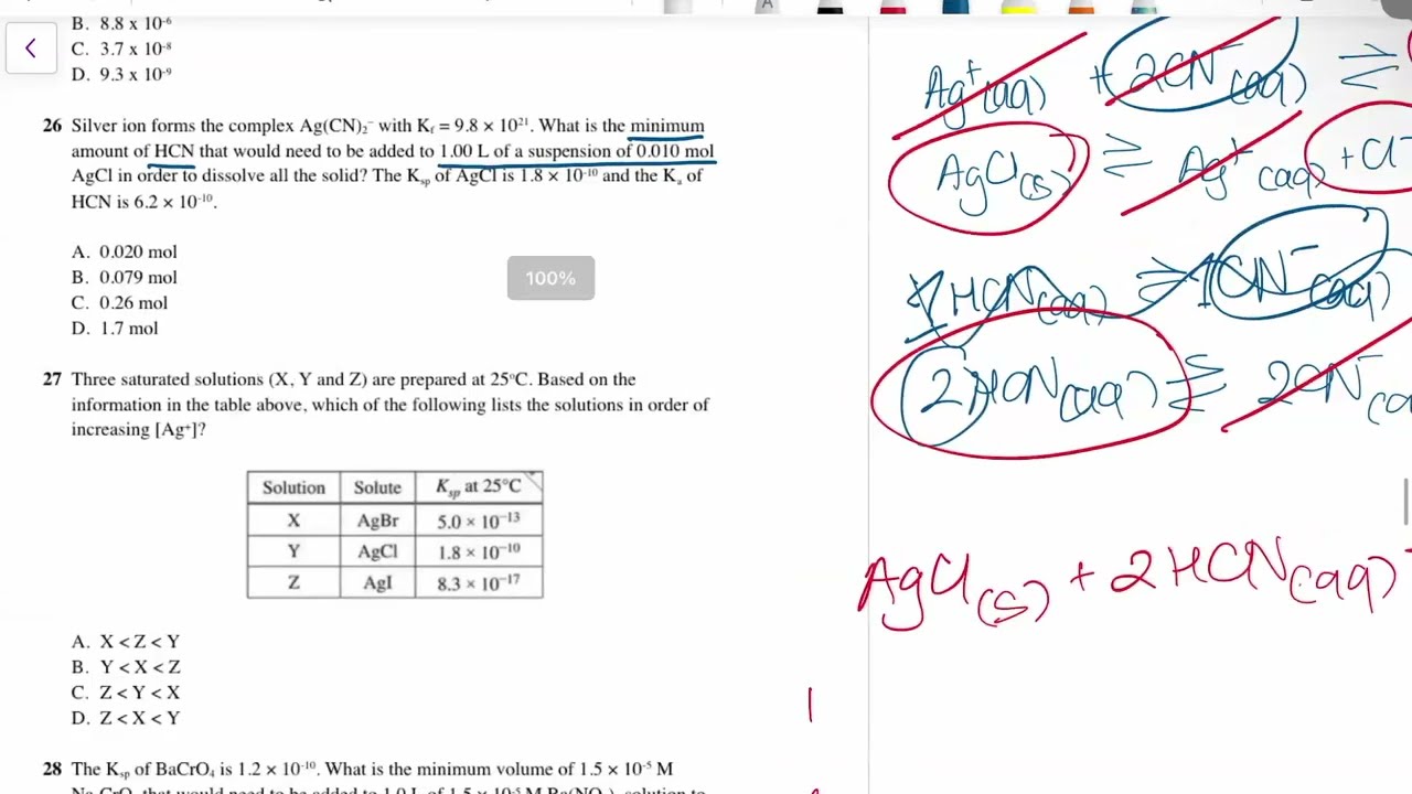 Equilibrium Constant Kf, Ka and Ksp Challenge Calculation Question ...