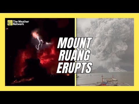 Mount Ruang Explodes Filling Sky With Lightning and Ash