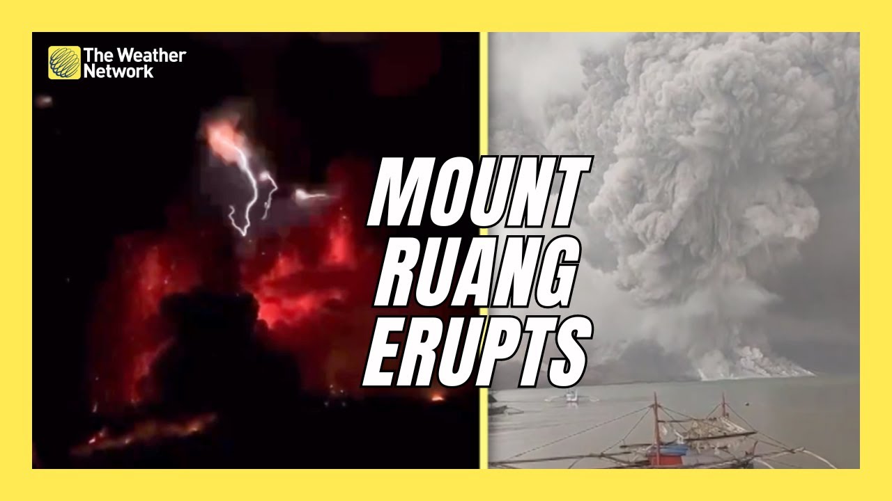 Mount Ruang Explodes Filling Sky With Lightning and Ash - YouTube