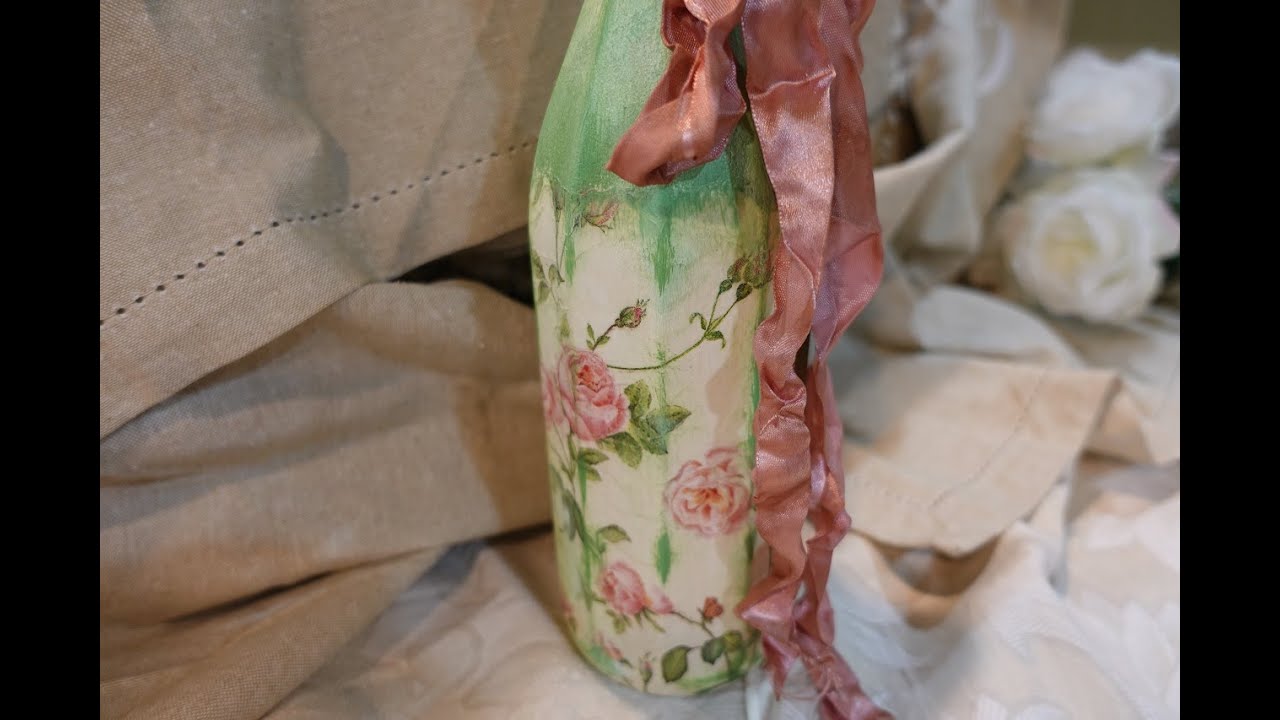 Antique Decoupage bottle with Napkin & Paint on a Glass Bottle | How to ...