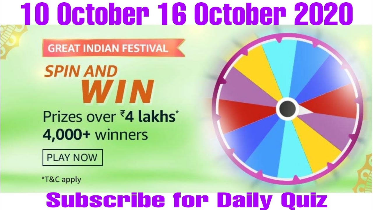 Amazon Spin And Win Answers | Win 4 Lakhs | 10th October 2020 | Spin ...