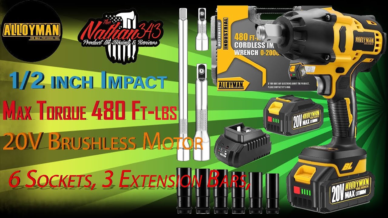 Alloyman 1 2 Inch Impact Wrench with 4 0Ah lithium ion batt - YouTube