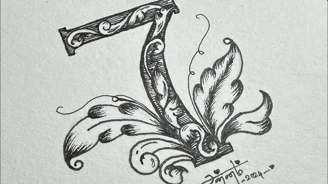 How to draw ornamental number 7 design | Full video for beginners ...
