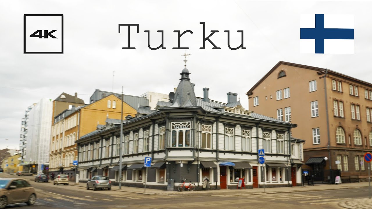 Turku, Finland 4k city walk tour. Beginning of spring in old town ...