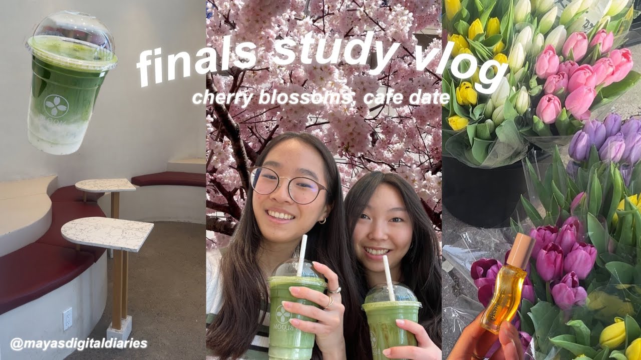 study with me for finals!! 🌸 | cherry blossoms, cafe study date with a ...