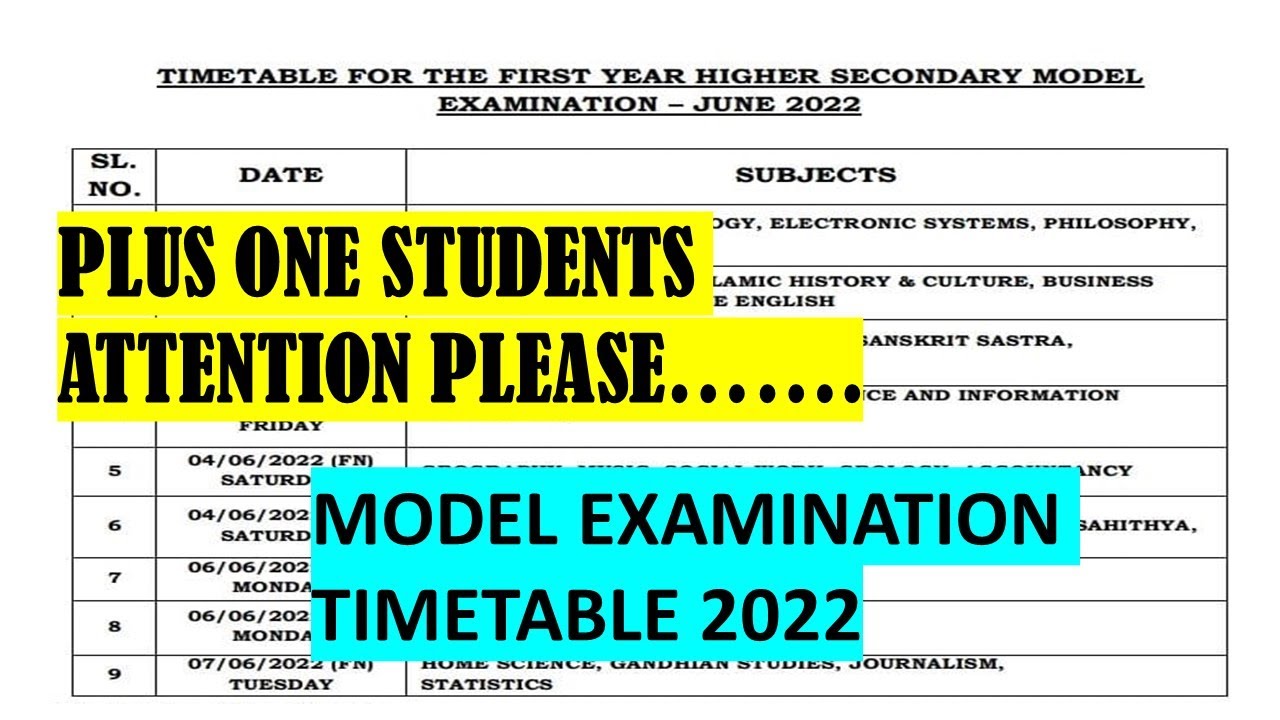 PLUS ONE MODEL EXAMINATION TIMETABLE 2022 / MODEL EXAMINATION TIMETABLE ...